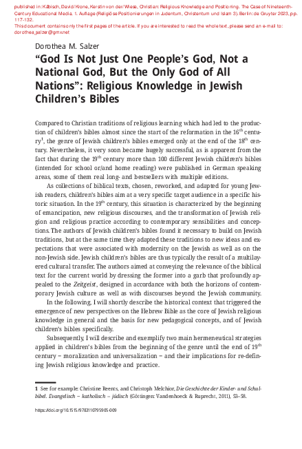 (PDF) "God Is Not Just One People's God, Not a National God, But the ...