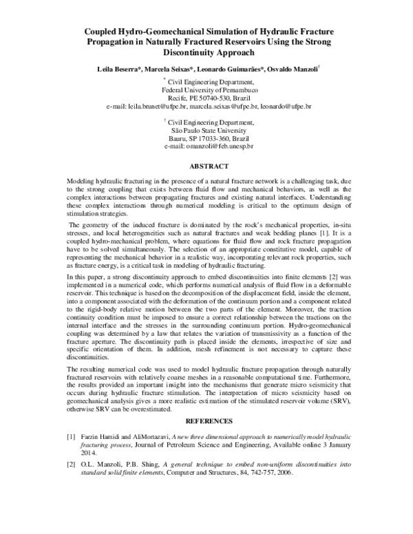 (PDF) Coupled Hydro-Geomechanical Simulation of Hydraulic Fracture Propagation in Unconventional ...