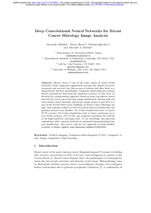 (PDF) Deep Convolutional Neural Networks for Breast Cancer Histology Image Analysis | Alexander ...