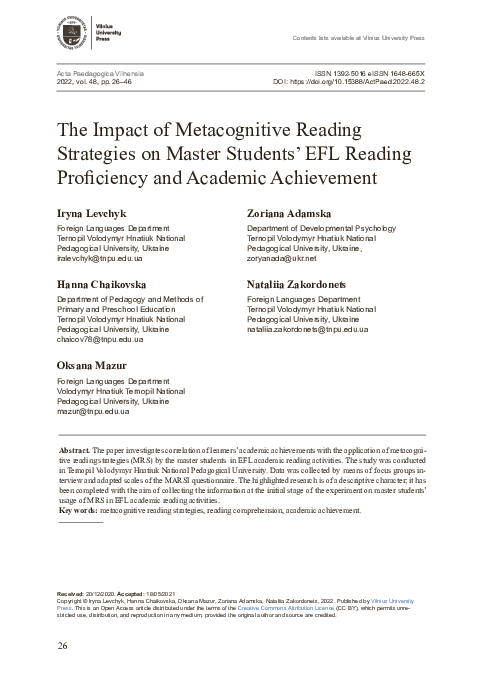 (PDF) The Impact of Metacognitive Reading Strategies on Master Students’ EFL Reading Proficiency ...
