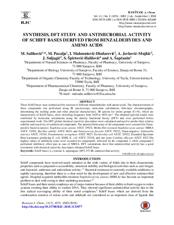 (PDF) Synthesis, DFT Study and Antimicrobial Activity of Schiff Bases Derived from Benzaldehydes ...