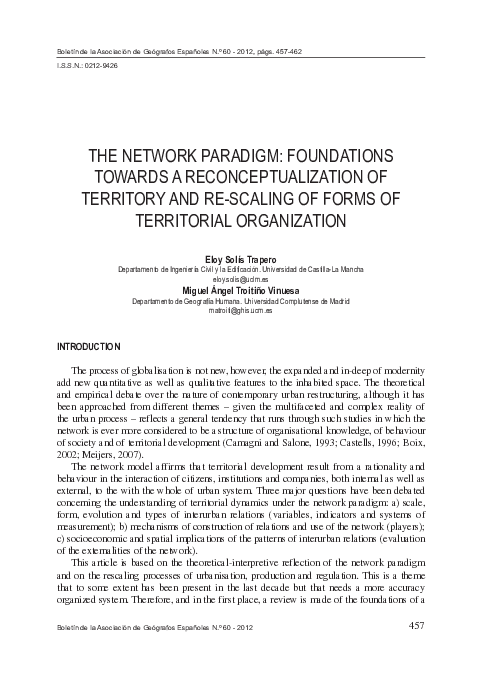 (PDF) The network paradigm: foundations towards a reconceptualization of territory and re ...