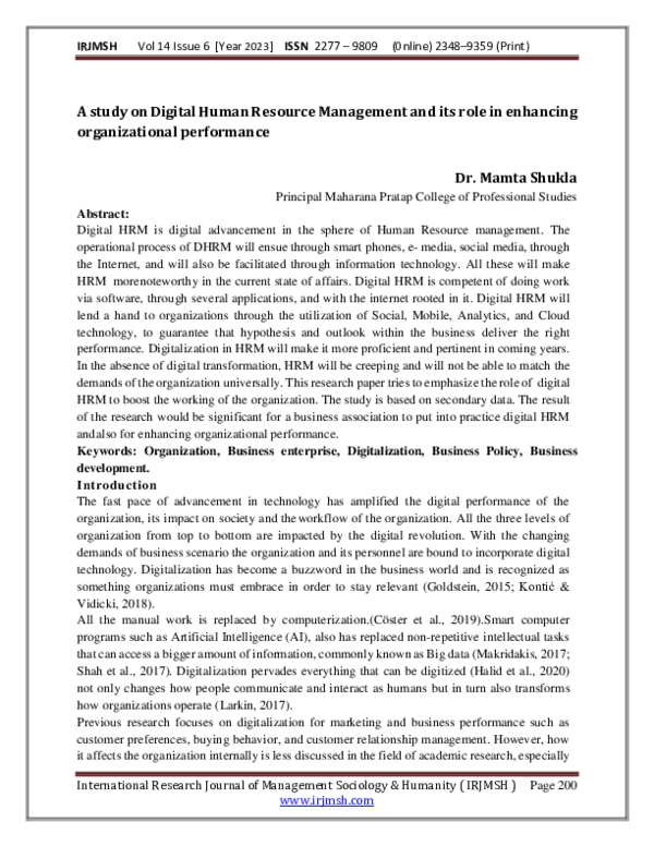 (PDF) A study on Digital Human Resource Management and its role in ...