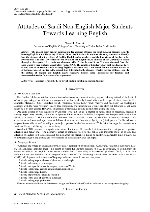 (PDF) Saudi Students' Attitudes Towards English Learning
