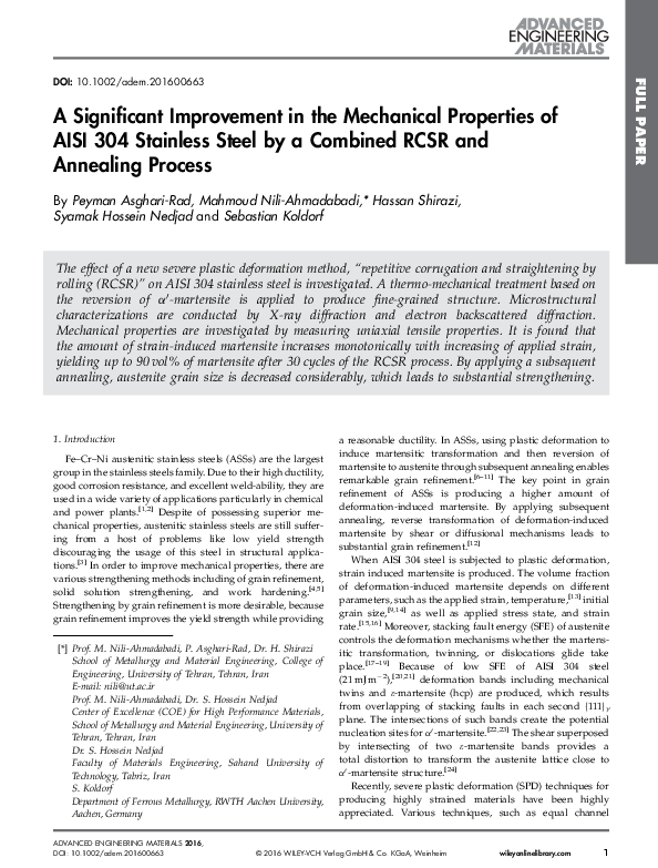 (PDF) Enhancing AISI 304 Steel via RCSR and Annealing