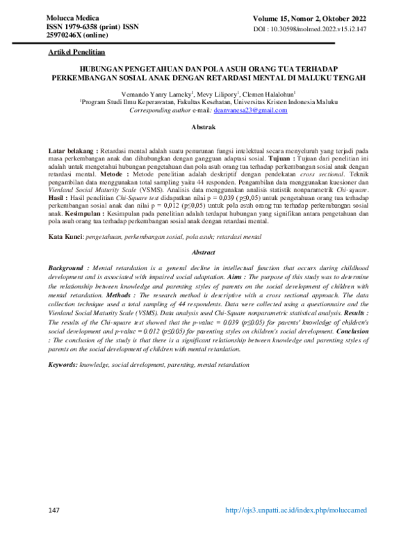 (PDF) Hubungan Pengetahuan Dan Pola Asuh Orang Tua Terhadap Perkembangan Sosial Anak Dengan ...