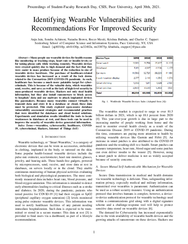 (PDF) Identifying Wearable Vulnerabilities and Recommendations For Improved Security