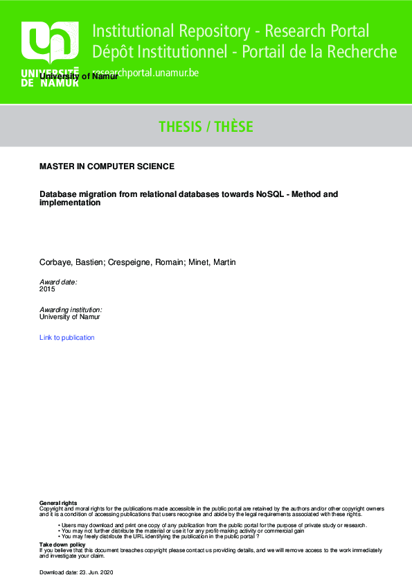 Pdf Database Migration From Relational Databases Towards Nosql Method And Implementation