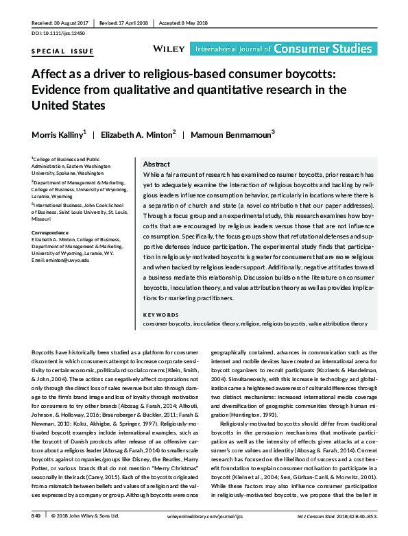 (PDF) Affect as a driver to religious-based consumer boycotts: Evidence ...