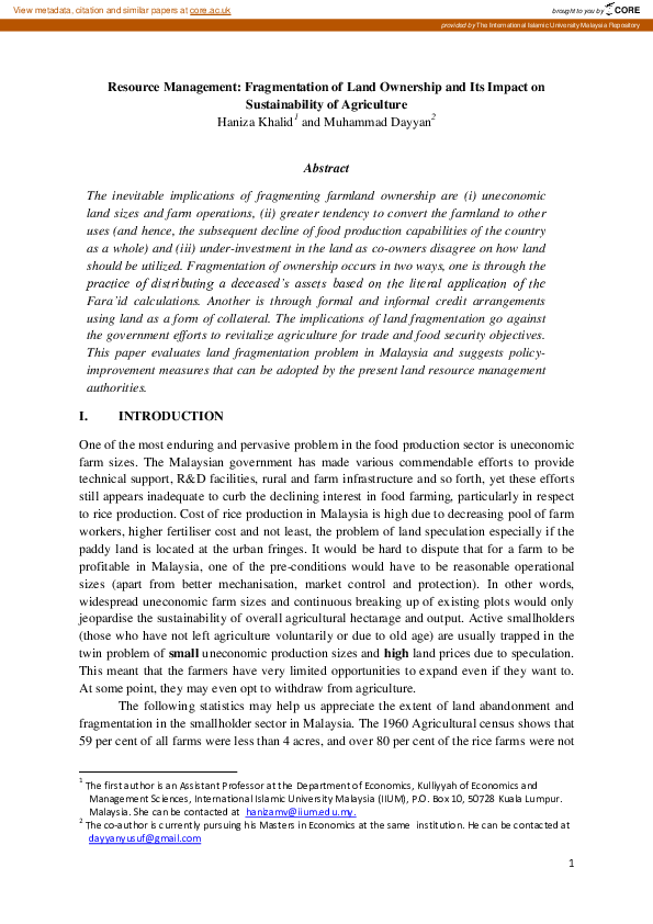 (PDF) Resource management: Fragmentation of land ownership and its ...