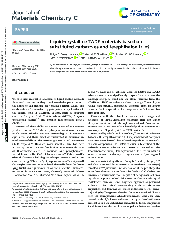 (PDF) Liquid-crystalline TADF materials based on substituted carbazoles ...