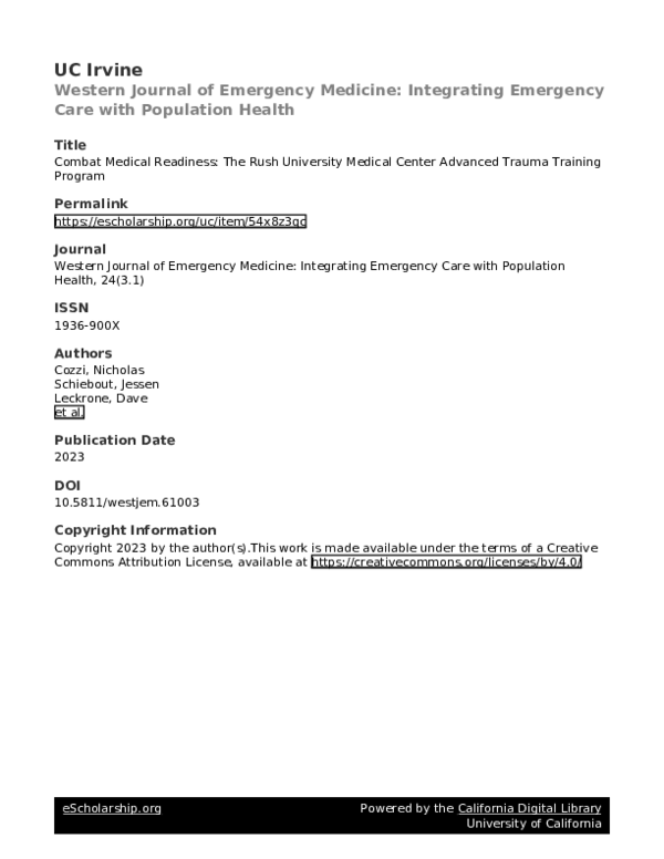 (PDF) Combat Medical Readiness: The Rush University Medical Center ...