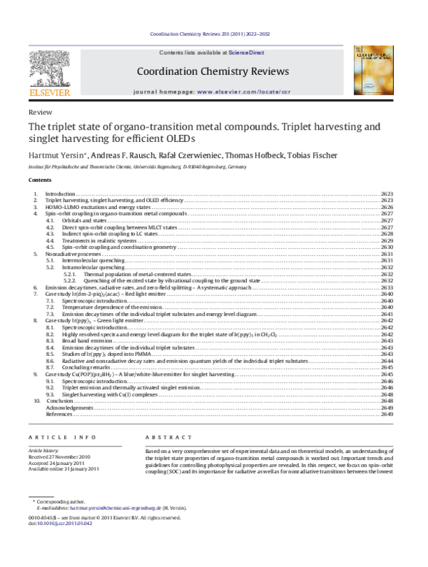 (PDF) The triplet state of organo-transition metal compounds. Triplet ...