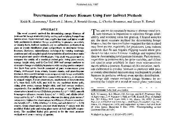 (PDF) Determination of Pasture Biomass Using Four Indirect Methods
