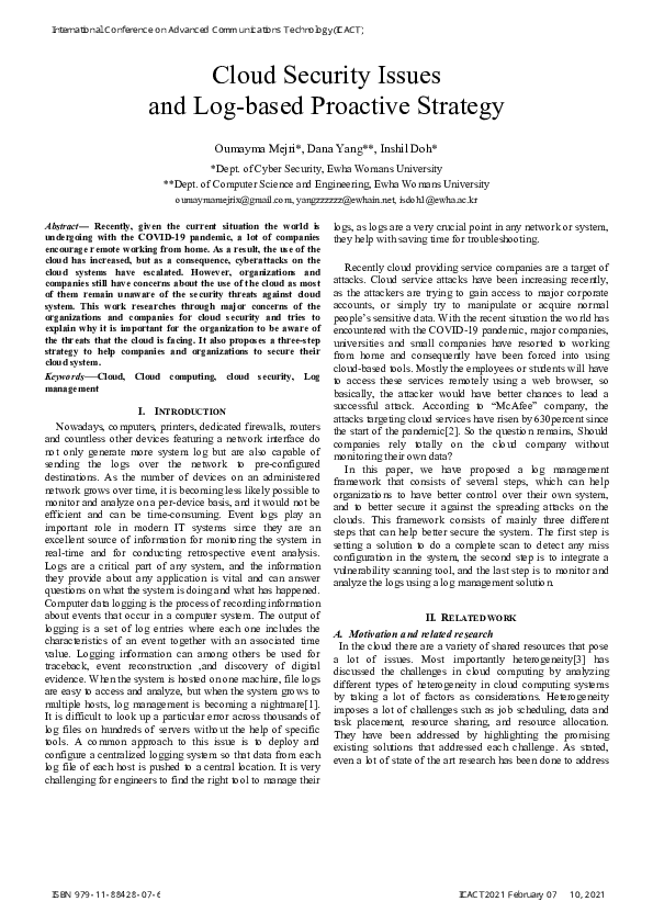 (PDF) Cloud Security Issues and Log-based Proactive Strategy