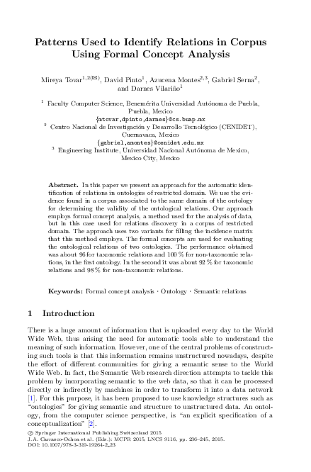 (PDF) Patterns Used to Identify Relations in Corpus Using Formal Concept Analysis | Mireya Tovar ...