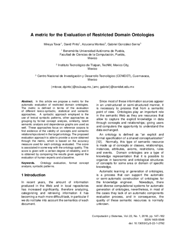 (PDF) A Metric for the Evaluation of Restricted Domain Ontologies