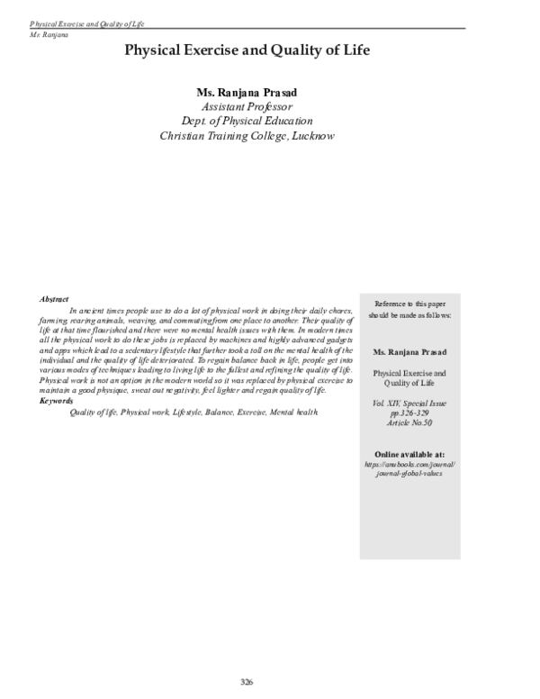 (PDF) Physical Exercise and Quality of Life