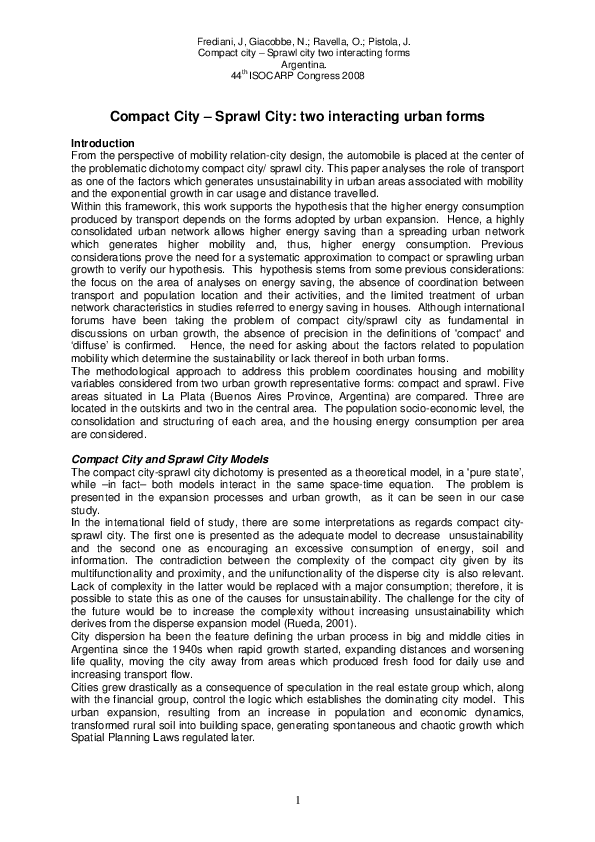 (PDF) Compact City-Sprawl City: two interacting urban forms