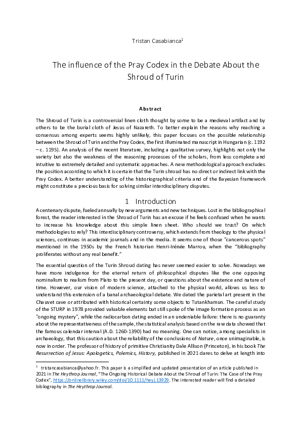 (PDF) The influence of the Pray Codex in the debate about the Shroud of ...