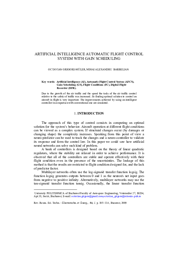 (PDF) Artificial Intelligence Automatic Flight Control System with Gain Scheduling