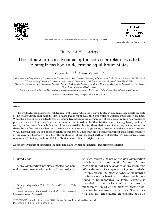 (PDF) The infinite horizon dynamic optimization problem revisited: A ...