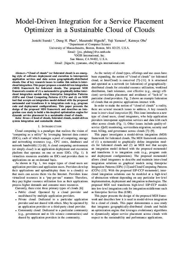 (PDF) Model-driven integration for a service placement optimizer in a sustainable cloud of ...