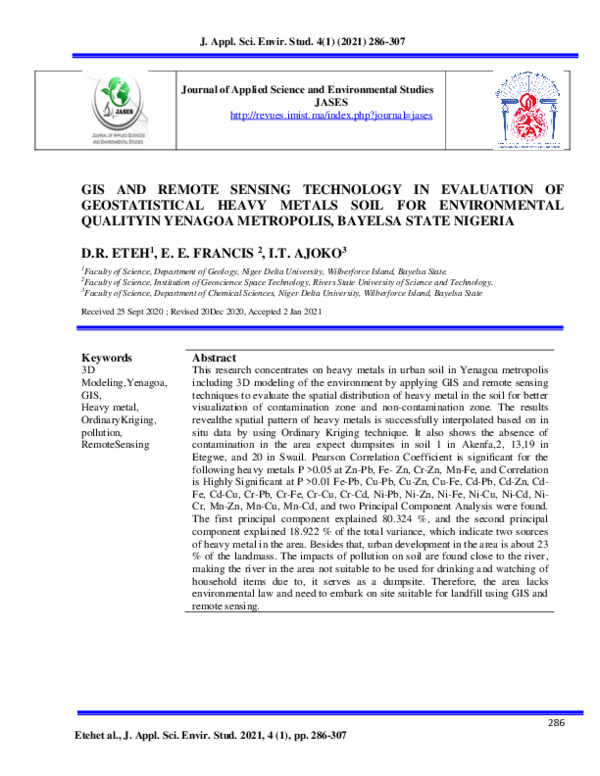 (PDF) Gis and Remote Sensing Technology in Evaluation of Geostatistical Heavy Metals Soil for ...