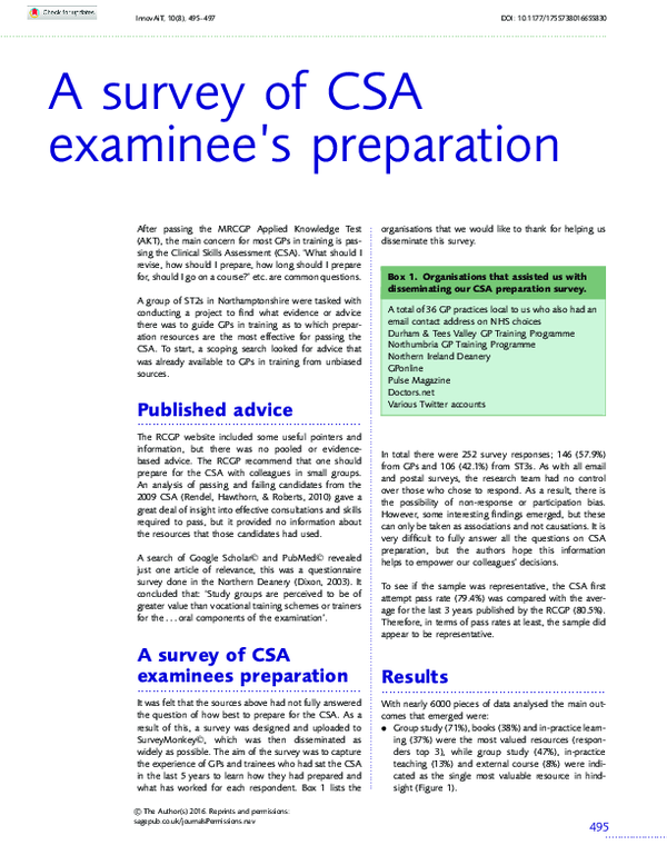 (PDF) A survey of CSA examinee’s preparation
