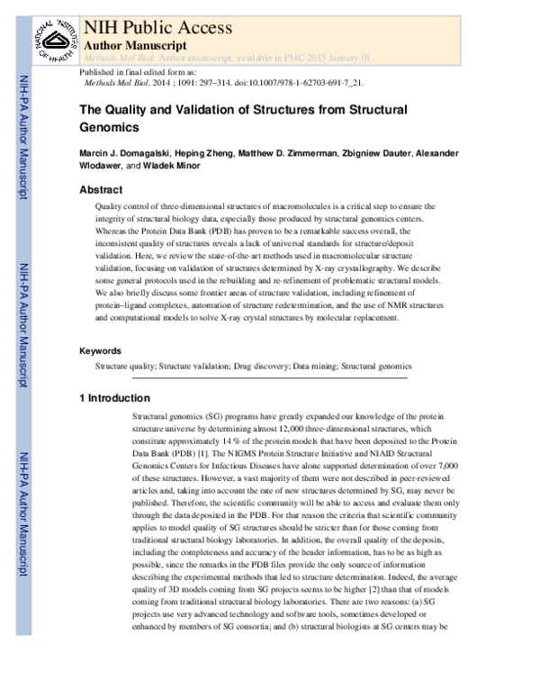 (PDF) The Quality and Validation of Structures from Structural Genomics