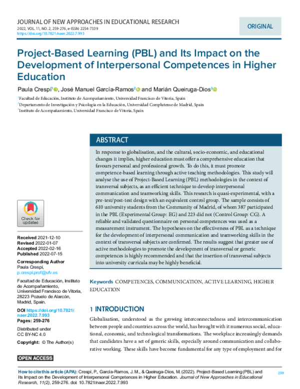 (PDF) Project-Based Learning (PBL) and Its Impact on the Development of ...