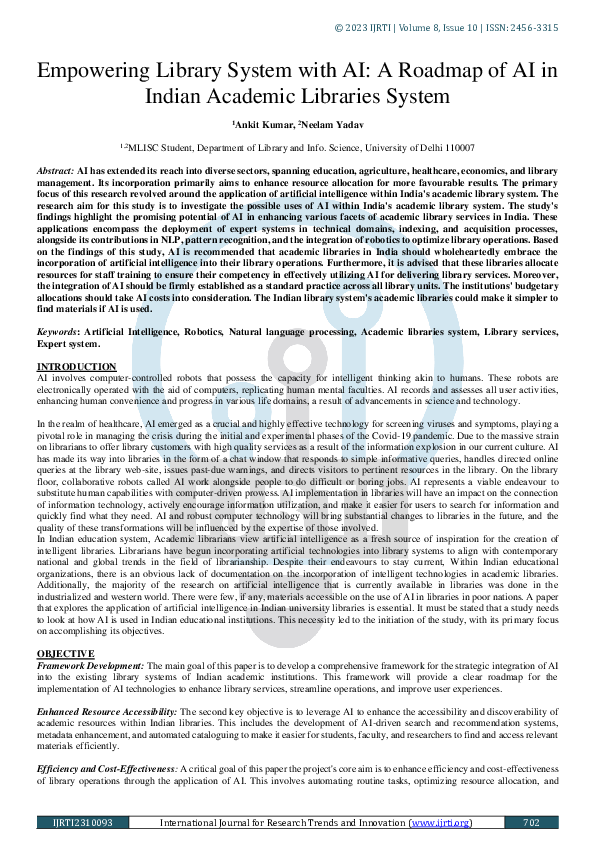 (PDF) Empowering Library System with AI: A Roadmap of AI in Indian ...