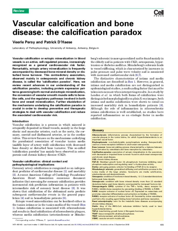 (PDF) Vascular calcification and bone disease: the calcification paradox
