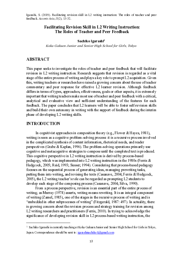 (PDF) Facilitating Revision Skill in L2 Writing Instruction: The Roles ...