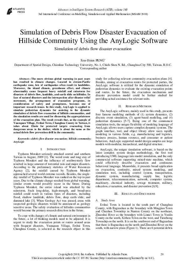 (PDF) Simulation of Debris Flow Disaster Evacuation of Hillside Community Using the AnyLogic ...
