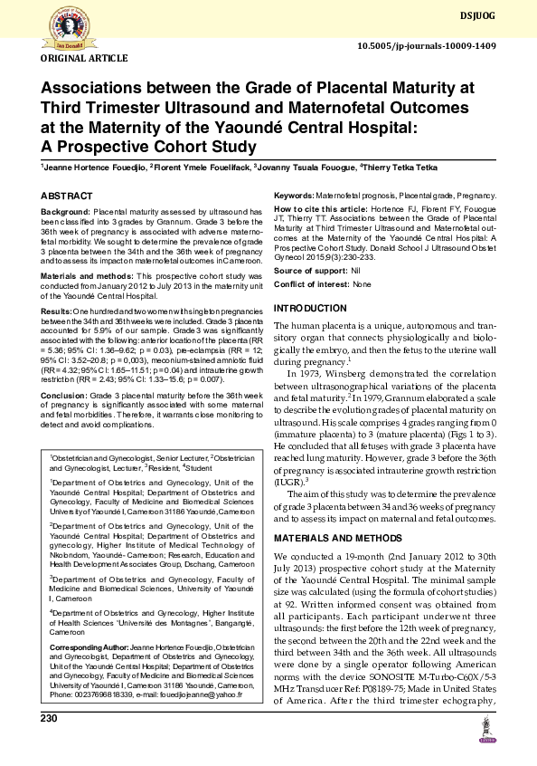 (PDF) Associations between the Grade of Placental Maturity at Third ...