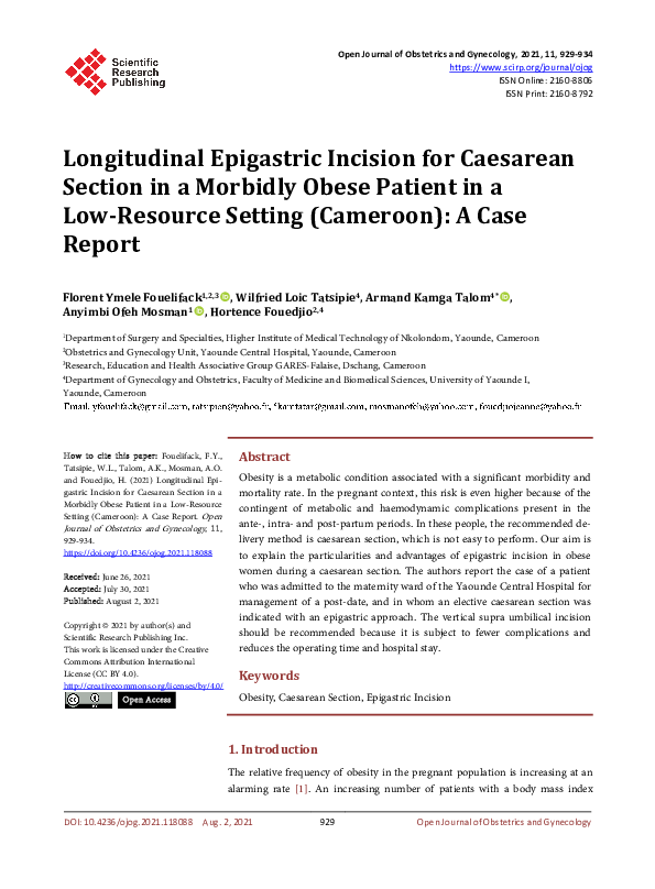 (PDF) Longitudinal Epigastric Incision for Caesarean Section in a ...