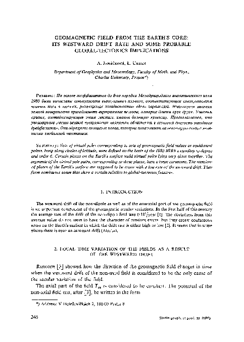 (PDF) Geomagnetic field from the Earth's core: Its westward drift rate and some probable global ...