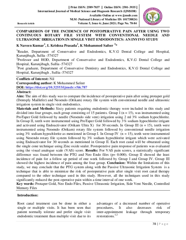 (PDF) Comparision of the Incidence of Postoperative Pain After Using ...