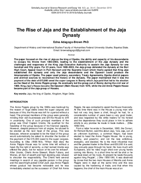 (PDF) The Rise of Jaja and the Establishment of the Jaja Dynasty