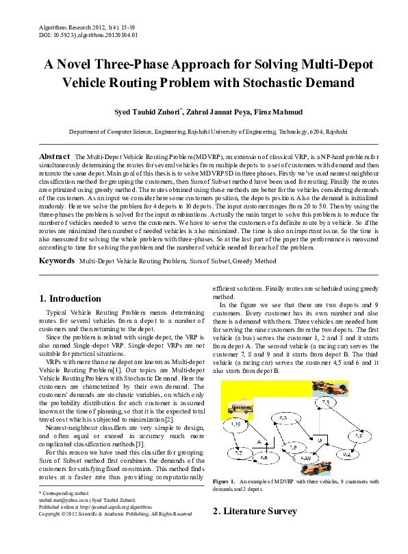 Pdf On Solving The Multi Depot Vehicle Routing Problem Saoussen Krichen 2931