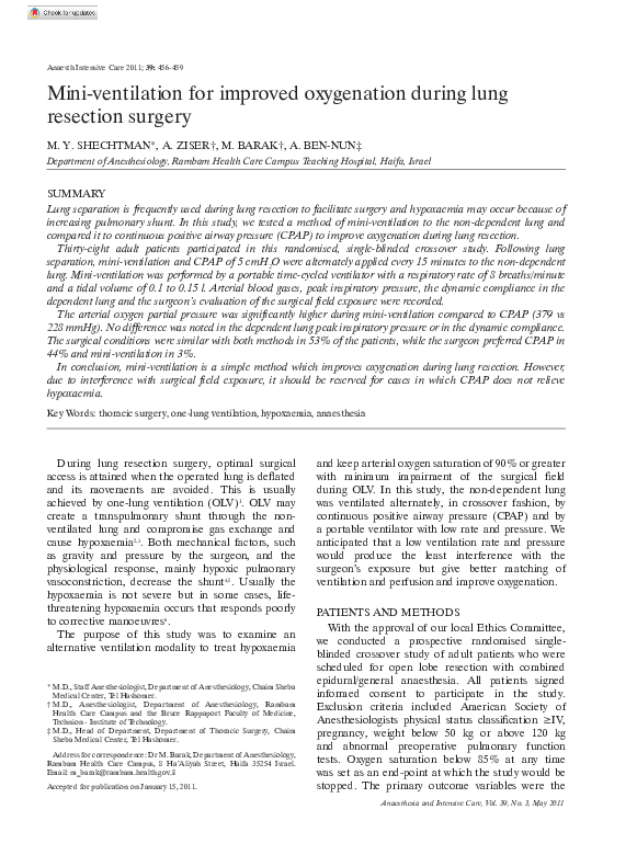 (PDF) Mini-Ventilation for Improved Oxygenation during Lung Resection ...