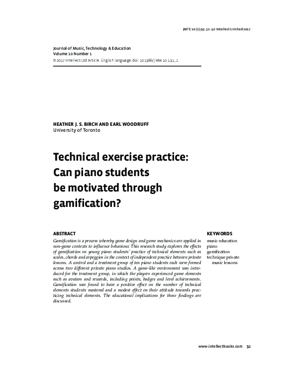 (PDF) Technical exercise practice: Can piano students be motivated through gamification?