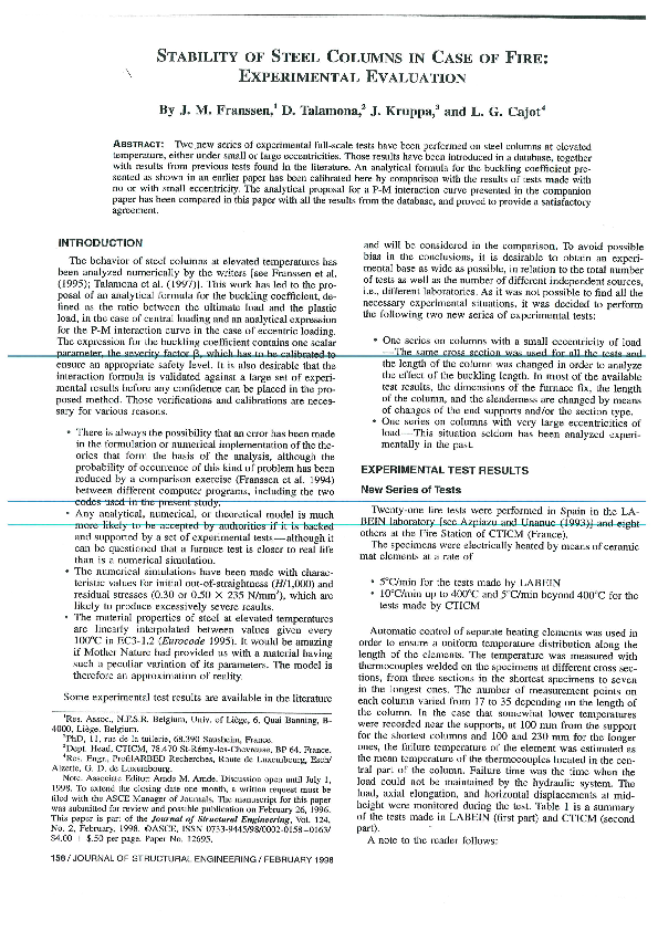 (PDF) Stability of Steel Columns in Case of Fire: Experimental Evaluation | Louis-Guy Cajot ...