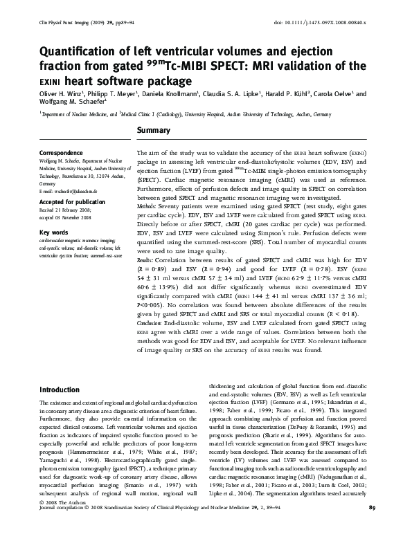 (PDF) Quantification of left ventricular volumes and ejection fraction from gated 99mTc‐MIBI ...