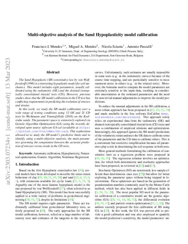 (PDF) Multi-objective analysis of the Sand Hypoplasticity model calibration