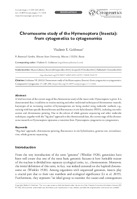 (PDF) Chromosome study of the Hymenoptera (Insecta): from cytogenetics ...