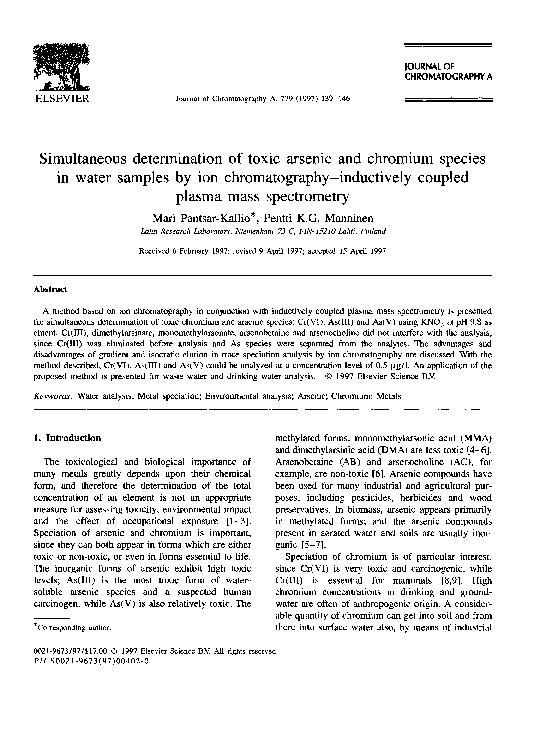 (PDF) Simultaneous determination of toxic arsenic and chromium species ...