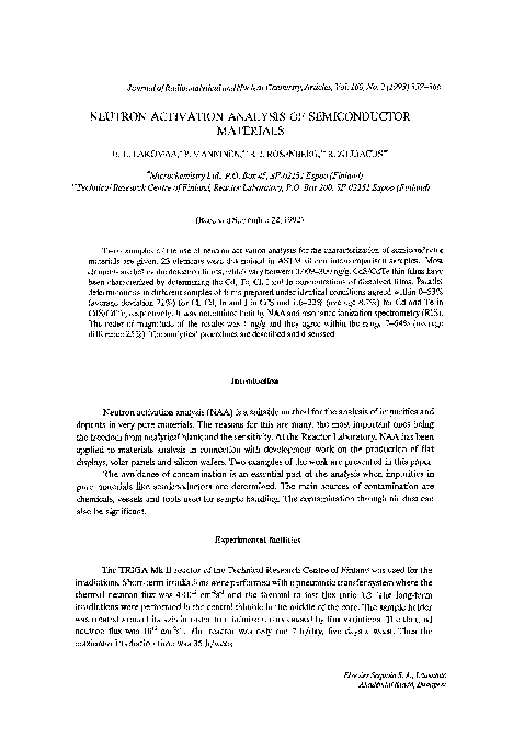 (PDF) Neutron activation analysis of semiconductor materials