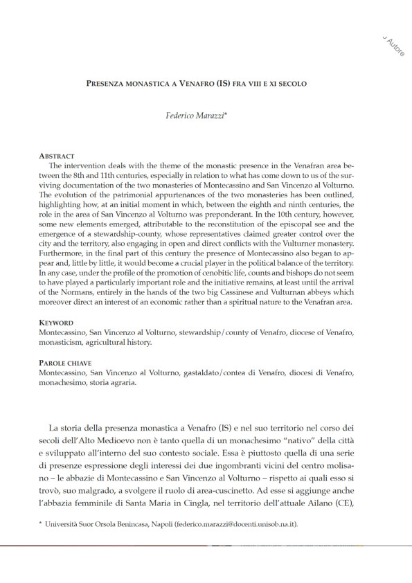 (PDF) Presenza monastica a Venafro (IS) fra VIII e XI secolo